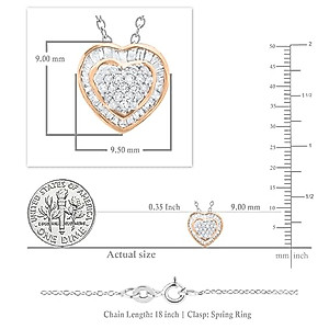 Dazzlingrock Collection 0.25 Carat (Ctw) Round & Baguette White Diamond Women Heart Shape Pendant with 18 inch Silver Chain in 14K Rose Gold