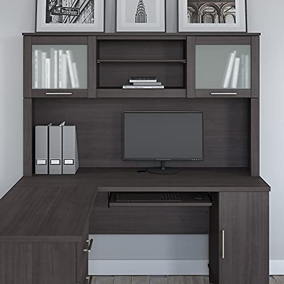 Bush Furniture Somerset 60W Desk Hutch in Storm Gray