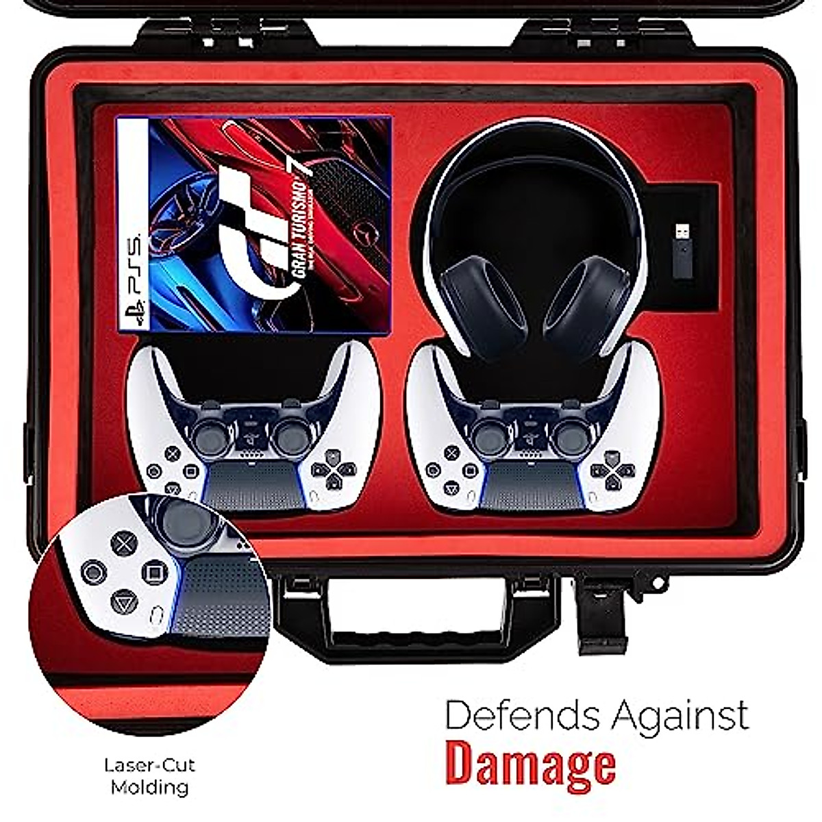 KELIUS Hard Shell Carrying Case Compatible with PS5 with Formfitting Foam Cutouts, Shock-Absorbing Protection, and Detachable Shoulder Strap, Portable Waterproof Travel Case for PlayStation 5 Console