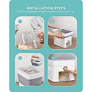 Baffect Rice Dispenser, Collapsible 10 to 25 Lbs Rice Food Storage Containers with Airtight Lid and Measuring Cup, Large Food Dispenser Kitchen Organization for Rice, Beans, Grains, Corn