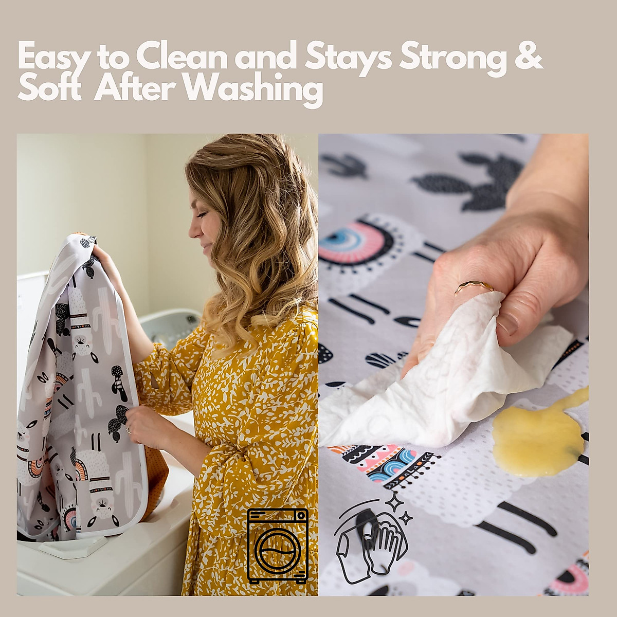 BABYBOET Splat Mat for Baby – Under High Chair Floor Mat Protects Wood, Vinyl and Carpet from Spills – Waterproof 4 Layer Baby Mat Bundle with Waterproof Matching Smock (51” x 51”)