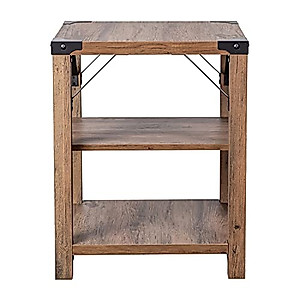 Flash Furniture Wyatt Modern Farmhouse 3 Tier Side Table - Rustic Oak Engineered Wood Frame - Black Metal Crisscross Side Braces and Corner Accents