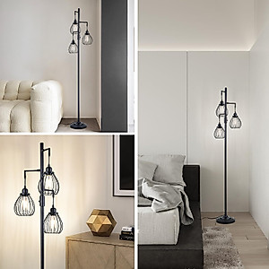 DYLBRIHOM 68.5” Dimmable Floor Lamp, Industrial Farmhouse Floor Lamps with Elegant Teardrop Cages, Rustic Floor Lamps Black Tall Vintage Pole Lamps for Living Room Bedroom Office, 3 LED Bulbs Included