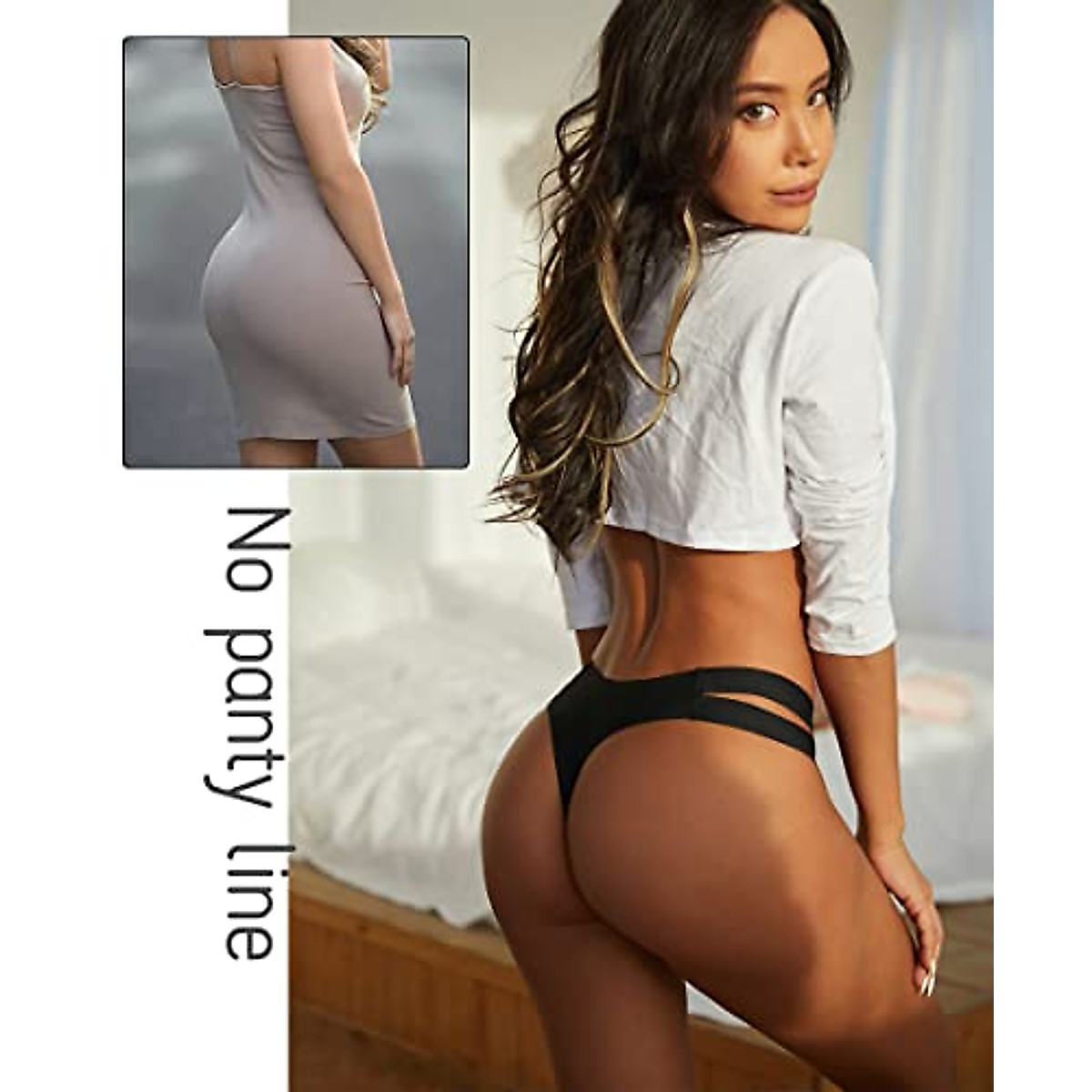 Knowyou 6 Pack Seamless Thongs for Women Sexy No Show Breathable Underwear Stretch Straps T-Back Tangas Panties for Ladies-A-M