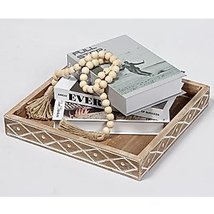 Dugunusu Farmhouse Wood Decorative Tray 12''X12'', Rustic Serving Tray, Tray for Ottoman, Coffee Table, Kitchen Counter, Crafts, Display (Square Brown)