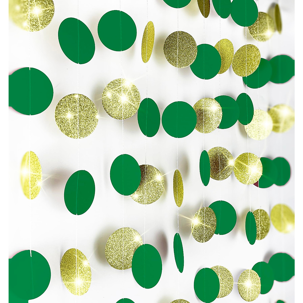 Graduation Party Decorations Green Gold 2024/Green Gold Graduation Decorations/Glitter Gold Green Birthday Party Decorations/St. Patrick’s Day Decorations/2pcs Paper Circle Garlands