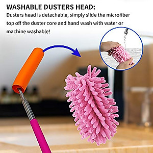 TIMIVO Microfiber Duster for Cleaning, Dusters with Telescoping Extension Pole, Extendable Washable Mini Dusters for Cleaning Car, Window, Furniture, Office (Pink Purple Rose red)
