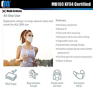 Alliable Medical [10Packs] KF-94 - Face Protective Mask for Adult (White) [Made in Korea] [10 Individually Packaged] Premium KF-94 Certified Face Safety White Dust Mask [English Packing]