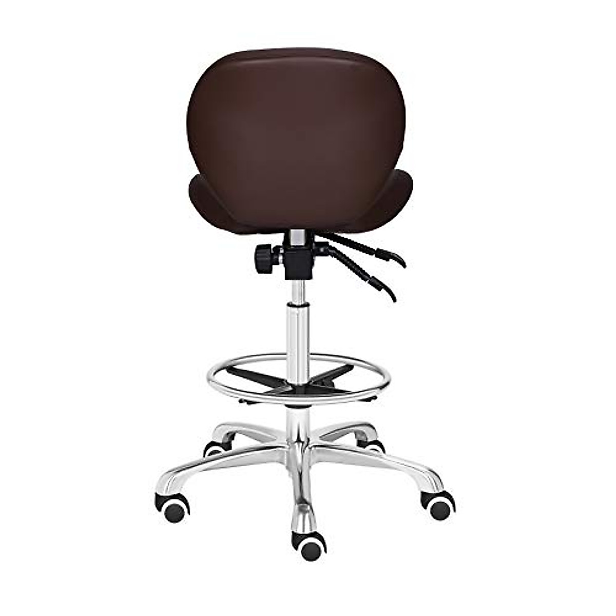 Kaleurrier Adjustable Stools Drafting Chair with Backrest & Foot Rest,Tilt Back,Swivel Seat,Rolling Wheels,for Studio,Dental,Office,Salon and Counter,Armless Tall Home Desk Chairs (Brown)