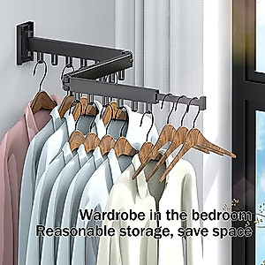 HEILAIYI Clothes Drying Rack,Laundry Drying Rack,Wall Mounted Clothes Rack,Laundry Rack Wall Mount,Folding Retractable Collapsible Drying Rack Clothing (Three-Poles,Loop Shape Hooks)