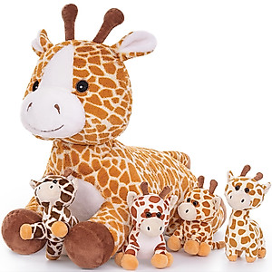 Tezituor 5Pcs Giraffe Stuffed Animal Set, 22in Mommy Stuffed Giraffe with 4 Cute Baby Giraffe Toys for Girl Boy Kid, Soft Large Giraffe Pillow, Plush Giraffe Gift for Birthday Christmas Party Decor