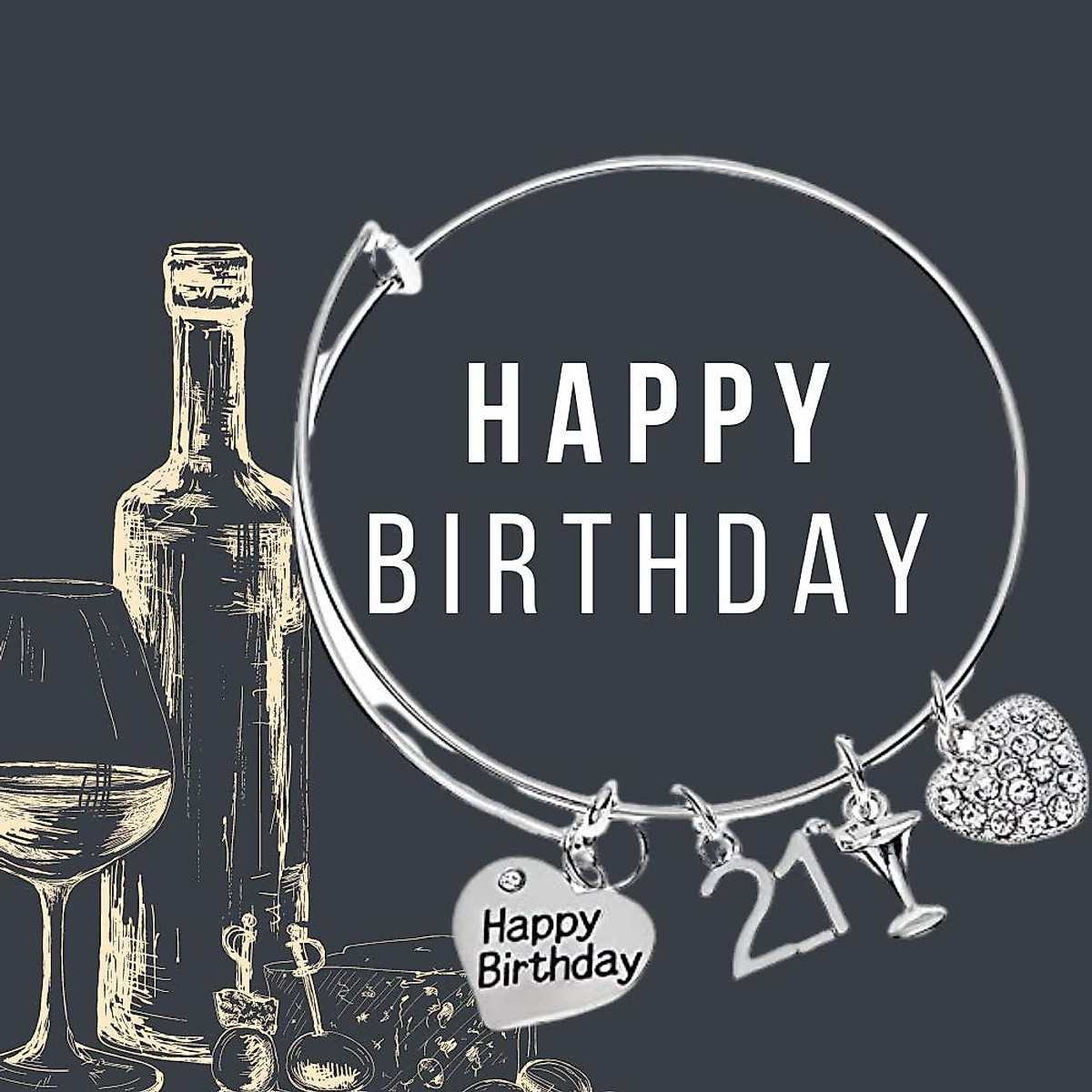 Infinity Collection 21st Birthday Gifts for Women, 21st Birthday Charm Bangle Bracelet, Twenty First Bday Gift Ideas for Her