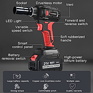 AOBEN 21V Cordless Impact Wrench, 400N.m Max Torque, 3000rpm Speed, 4.0Ah Li-ion Battery, 6Pcs Driver Sockets, Fast Charger, Tool Bag