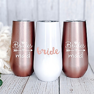 Bride to Be Champagne Flute | 6 oz Bride Tribe Stainless Steel Wine Tumblers | Engagement Wedding Gifts Bridesmaids Mugs Bachelorette Party Supplies & Games | Insulated Skinny Rose Gold Cups
