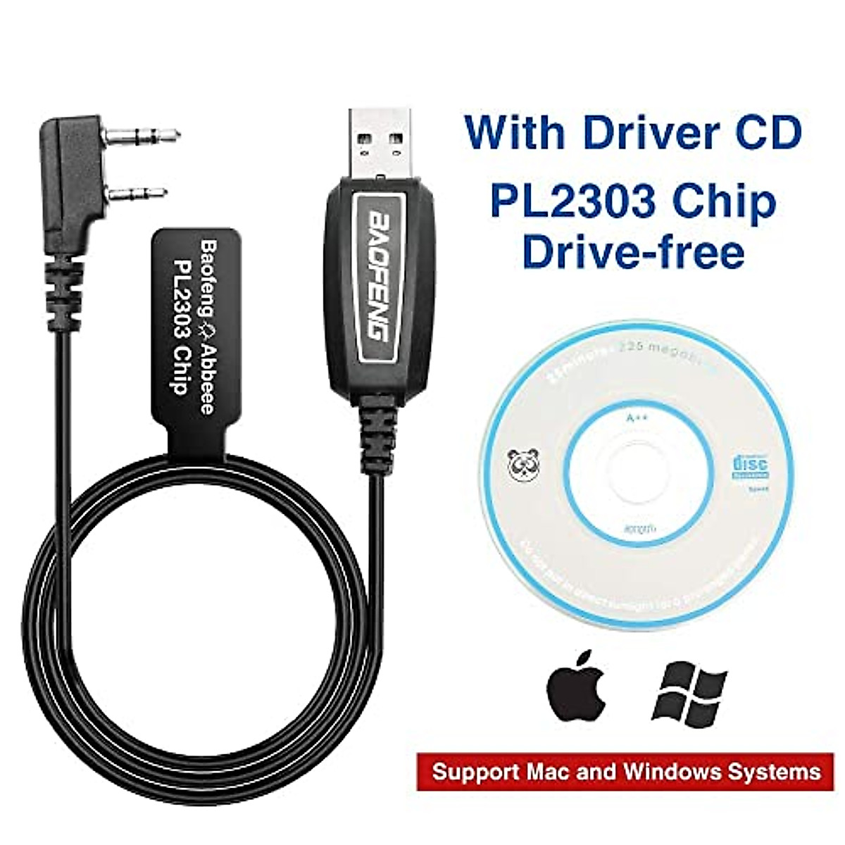 Baofeng USB Programming Cable PL2303 Support Chirp for Baofeng UV-5R(All),BF-F8HP, BF-888S,UV82HP,UV-82(All),UV-S9Plus GM-15Pro BF-H6 Handheld ham Radio transceiver Ham Two Way Radio with Driver