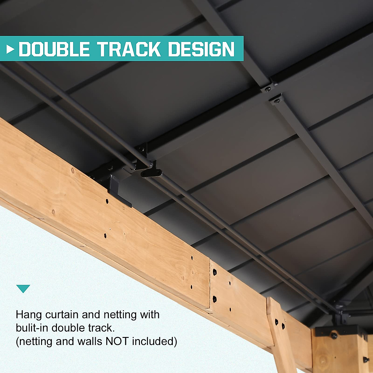 EAGLE PEAK 13x15 Hardtop Gazebo, Galvanized Steel Double Roof Gazebo with Cedar Wood Frame, Outdoor Pavilion for Patio, Deck, Lawn and Garden, Natural Wood/Black