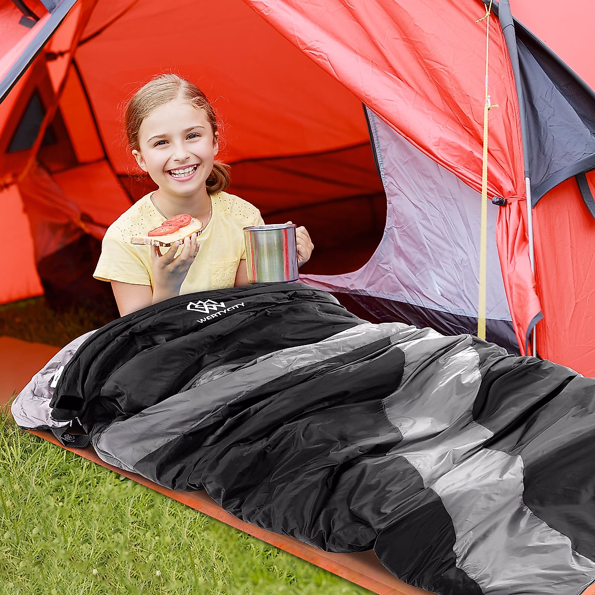 Ultralight Warm Weather Sleeping Bag for Kids Girls Boys Adults, Lightweight Portable Waterproof Comfort with Compression Sack, Great for 3 Season Camping, Backpacking, Traveling, Hiking(Black)