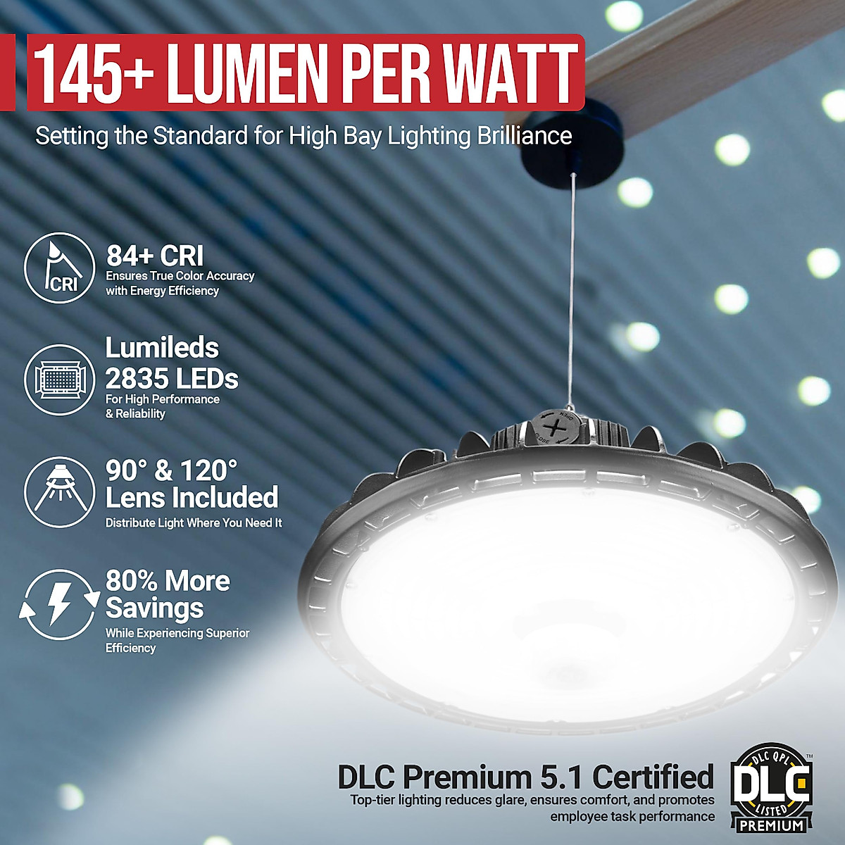 RuggedGrade 100 Watt - Corvus II Series - LED High Bay UFO - 14,500 Lumen - 4000K - DLC Premium 5.1