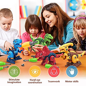 BAODLON Dinosaur Toys for 3 4 5 6 7 Year Old Boys, Take Apart Dinosaur Toy for Kid 3-5 5-7 Building Toy with Electric Drill, Learning Educational STEM Construction Toy Christmas Birthday Gift Boy Girl