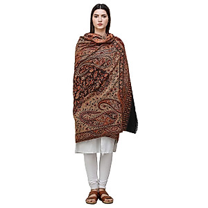 Exotic India Reversible Jamawar Shawl with Woven Paisleys - Color Caviar Black