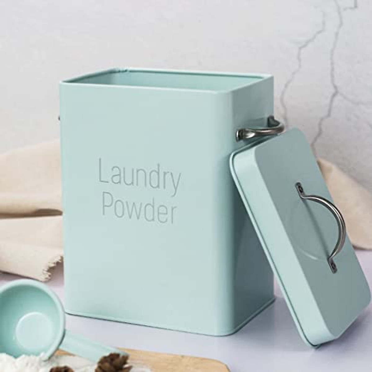 Cabilock Flour Holder Laundry Container Farmhouse Laundry Storage Tin Box Pet Food Container Rice Bucket Grain Dispenser with Scoop for Home Laundry Room Decor Pooper Scooper Metal