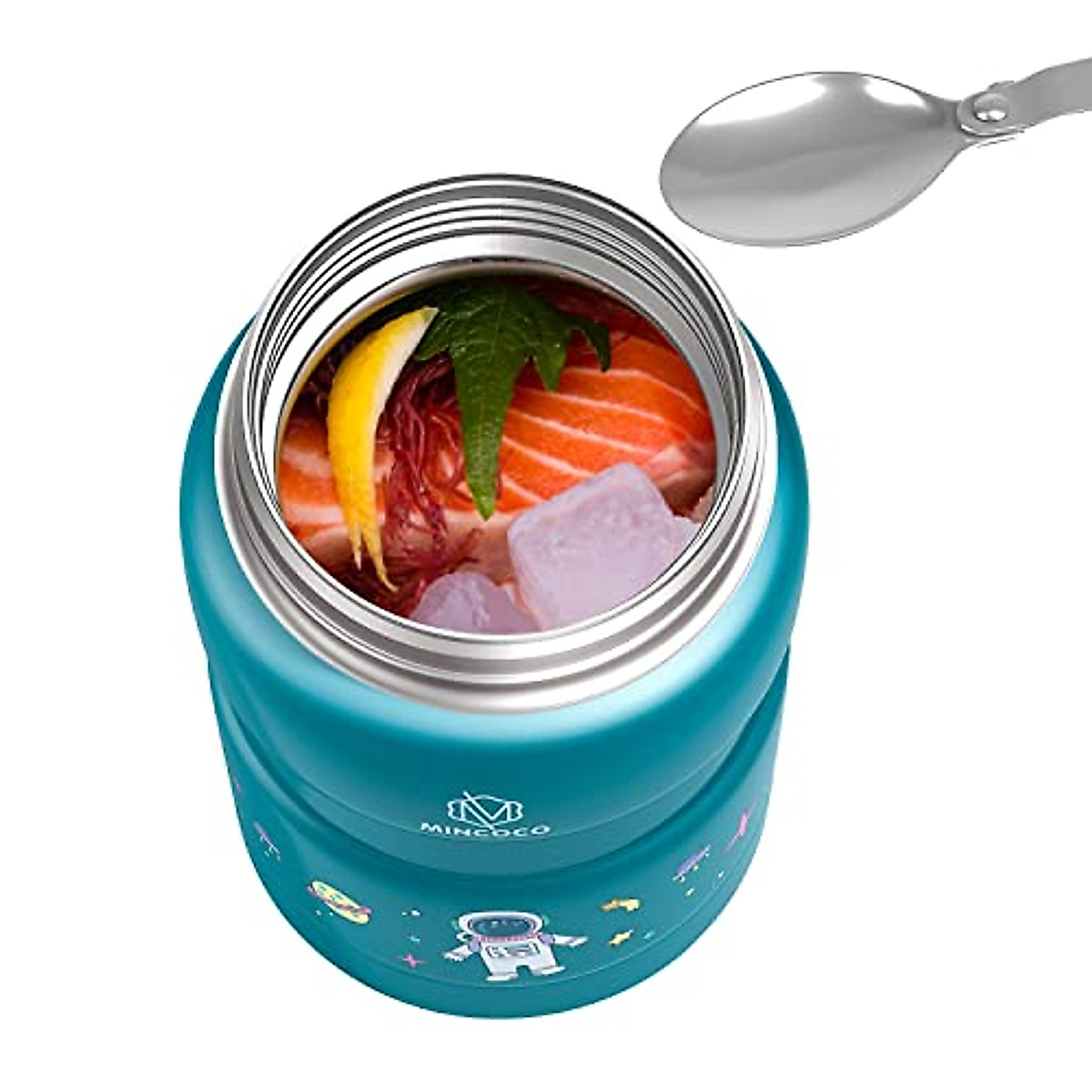 MINCOCO Insulated Food Jar Thermos for Hot Food, Lunch Container Keeps Hot/Cold, Stainless Steel Vacuum Bento Lunch Box for Kids/Adults with Spoon, 17 Ounce, Galaxy Series