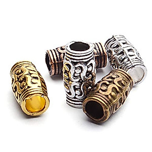 Tube Spacer Beads, 60pcs Tibetan Column Spacer Beads Antique Alloy Tube Loose Beads Jewelry Spacers for Bracelet Necklace Jewelry Making, 4 Colors, 12x6mm