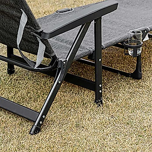 Outsunny Outdoor Folding Chaise Lounge Chair, Mesh Fabric Pool Chair with Adjustable Backrest, Pillow and Cup Holder for Poolside, Deck, and Backyard, Grey