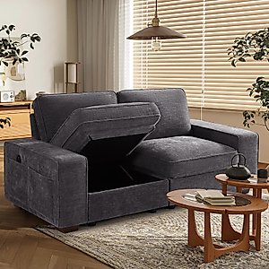 COCOLHOME 72" Comfy Sofa Couch with Storage, Modern Sofa Loveseat 2-Seater Sofa, Sectional Sofa Couches for Living Room, Apartment Small Space, Side Pocket Washable Cushion Cover, Grey Chenille