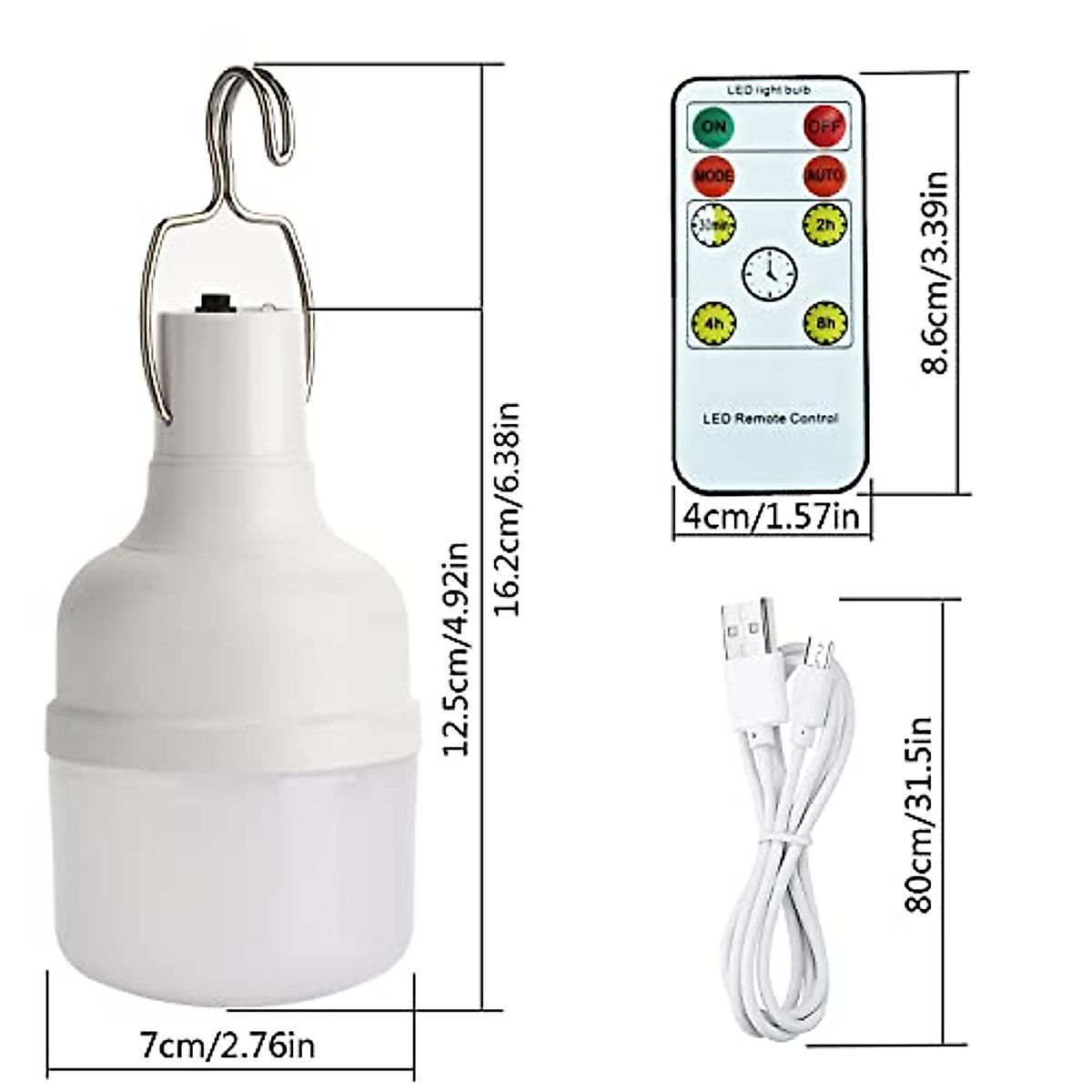 FLRONGSUN LED Bulb Light Camping Light Portable 75-300LM Dim Lantern Indoor 2000mAh for Chicken Coop Lamp Hiking Fishing Tent Indoor Shed Hurricane Emergency Light USB Charged