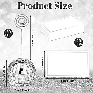 Uiifan 20 Set Picture Holders Disco Ball Table Name Card Holder Disco Ball Table Number Stands Photo Holder with Swirl Wire and Place Cards for Display Menu Wedding Party Birthday (Silver,2 Inch)