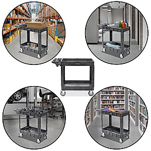 Dryser Utility Service Cart with Wheels, 40" x 17" Heavy Duty 550 lb. Capacity with Shelves - 2 Tier Rolling Cart with Two 5" Swivel Casters for Warehouse, Garage, Cleaning