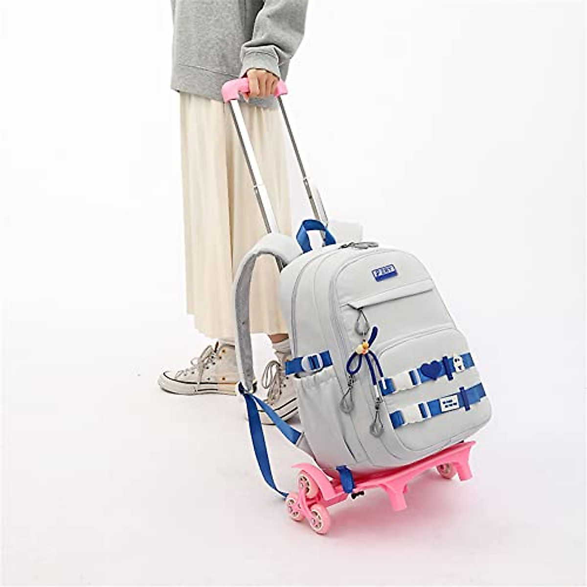 ZHANAO Girls Rolling Backpack Wheeled Backpack for Boys Trolley School Bags Kids Luggage Roller Backpack with 6 Wheels