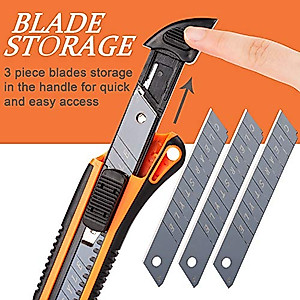 Utility Knife Heavy Duty Box Cutter| Craft 18mm Retractable and Auto Charge - Work Perfect in Everyday Use, TPR Handle, ABS Body and Anti Rust Blade Slot (3 Pack)