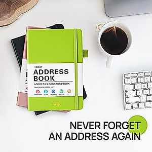 Stilip Address Book with Alphabetical Tabs - Large Print Hardcover for Organizing Contacts, Handy Size Small Address Book for All Your Important Information in One Place - Green