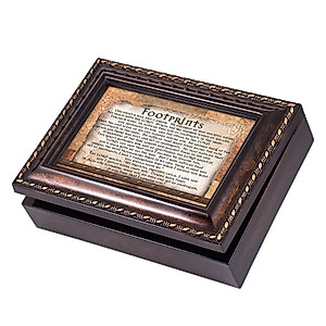 Cottage Garden Footprints in The Sand Never Leave You Burlwood Rope Trim Jewelry Music Box Plays Canon in D