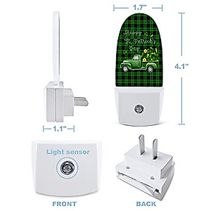 St. Patrick's Day Clover Night Light, LED Plug in Night Light, Green and Black Checkered Green Truck Gold Night Lights with Dusk to Dawn Sensor Decorative Kids/Adults Nightlight for Bedroom Bathroom