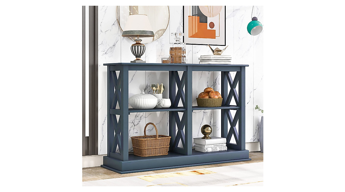 LUMISOL Narrow Industrial Console Table | 3 Tier Storage