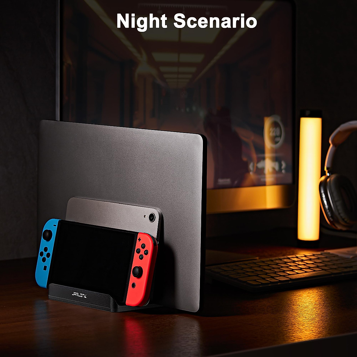 JARLINK Adjustable Vertical Laptop Stand, Desktop Stand Adjustable Laptop Holder with 2 Slots (up to 17.3 inches), Compatible with All MacBook Pro/Air/Microsoft Surface, Newly Designed, (Black)