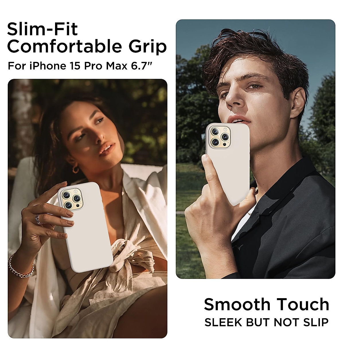 COFFKER Compatible with iPhone 15 Pro Max Case, Liquid Silicone Case, Full Body Shockproof Protective Cover Slim Thin Phone Case with [Soft Anti-Scratch Microfiber Lining], 6.7 inch-Stone