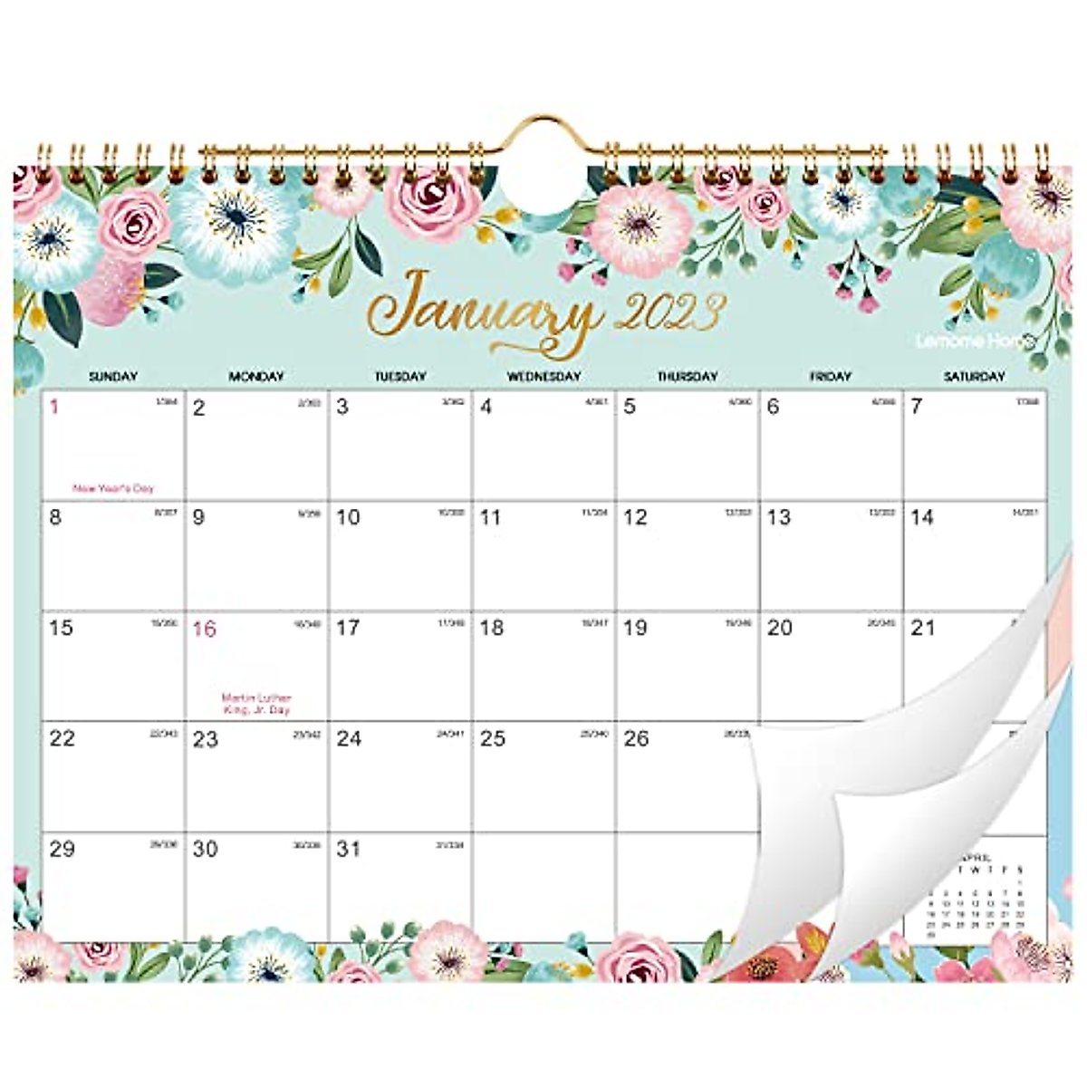 2023-2024 Wall Calendar - 18 Monthly Calendar 2023-2024, February 2023 - June 2024, 11" x 8.5", Twin-Wire Binding + Hanging Hook + Thick Paper + Unruled Blocks with Julian Dates - Floral