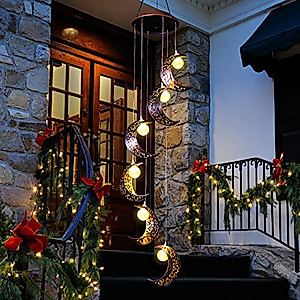 Tryme Solar Moon Wind Chimes Outdoor Solar Lights Windchimes Waterproof Hanging Decorations Gifts for Garden Patio Birthday Thanksgiving Home Party