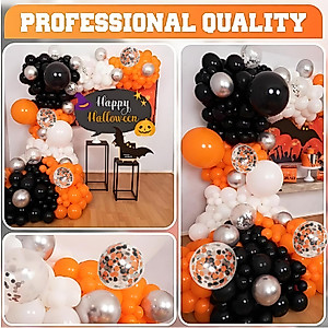 Halloween Orange Black and White Balloons Decorations, 50pcs 12 Inch Black Orange Confetti Latex Balloons for Baby Shower Birthday Anniversary Graduation Party Supplies