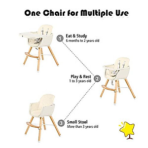 HONEY JOY High Chair, 3-in-1 Eat & Grow Wooden Highchair/Booster Seat/Toddler Chair with Removable Tray, 5-Point Harness, PU Cushion and Footrest for Baby, High Chair for Babies and Toddlers