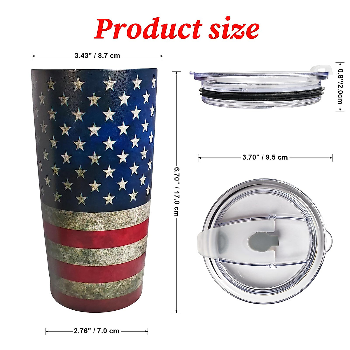 DENNSHH 4th of July American Flag Tumbler 20oz Stainless Steel Patriotic Cup Memorial Veterans Father's Independence Day BBQ Camping Outdoor Travel with Lid Double-Wall Vacuum Insulated