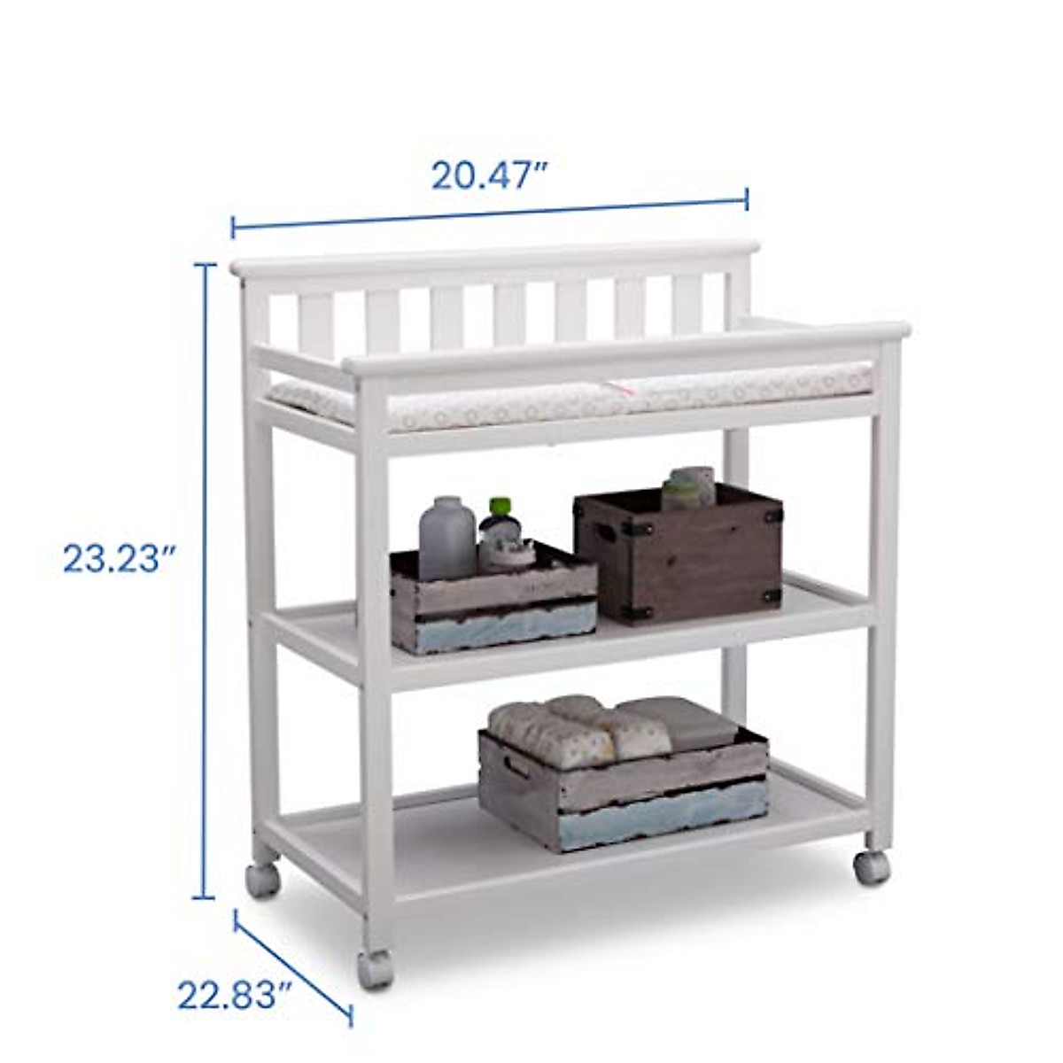 Delta Children Flat Top Changing Table with Wheels and Changing Pad - Greenguard Gold Certified, Bianca White