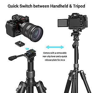 SmallRig 72" Video Tripod Monopod with Fluid Head, Aluminum Camera Tripod, 360° Panorama Ball Head for Travel, Video, Live Streaming, Vlogging, Adjustable Height from 16.5" to 72" - 3760