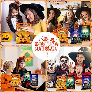 50 Pcs Halloween Goodie Bags with Handles - Happy Halloween Treat Bags, Trick or Treat Gift Bag Bulk, Plastic Halloween Tote Candy Goody Favor Bags for Kids Halloween Party Decorations Favors Supplies