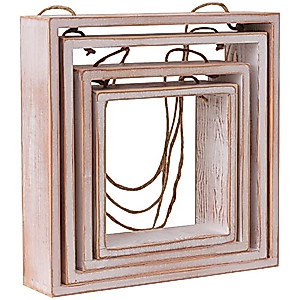 Square Farmhouse Easter Washedwhite Floating Shelves,Wall Mounted Cube Display Shelf Shadow Boxes,Large Wooden Wall Organizer Hanging Shelf,Home Boho Wall Decorations for Living Room Bedroom,Set of 4