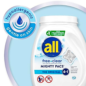 All Mighty Pacs Laundry Detergent, Free Clear for Sensitive Skin, Tub, 60 Count